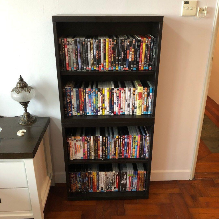 LARGE tall DVD CD Blu-Ray book wood storage cabinet shelving unit rack ...