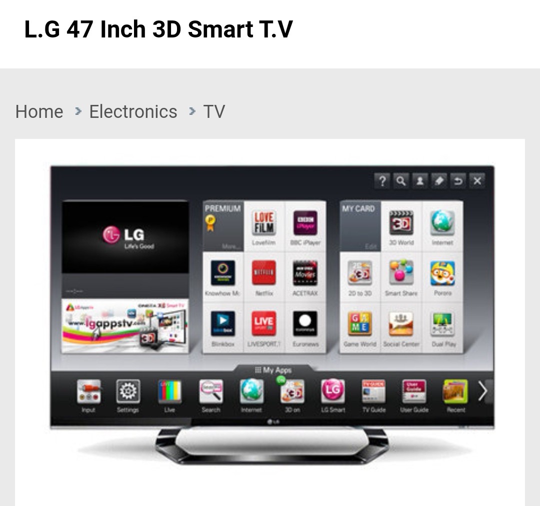 LG 47 inch 3D Smart TV, TV & Home Appliances, TV & Entertainment, TV on ...