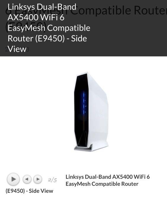 Linksys Dual-Band AX5400 WiFi 6 EasyMesh Compatible Router (E9450), Computers & Tech, Parts ...