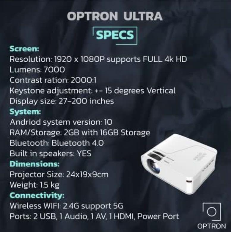 Optron Ultra Projector 4K HD (Retail $399), TV & Home Appliances, TV ...