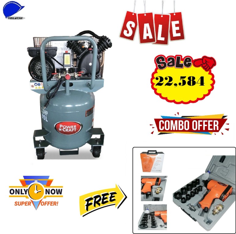 PowerCraft Air Compressor 2HP 85 Liters Vertical & FREE Maximus Air ...