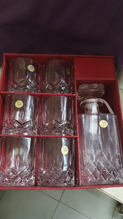 RCR Royal Crystal Rock set of Decanter and 6 glasses, Furniture & Home ...