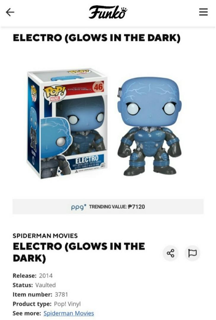 VAULTED TASM2: Electro (Glows In The Dark) Funko Pop!, Hobbies & Toys ...