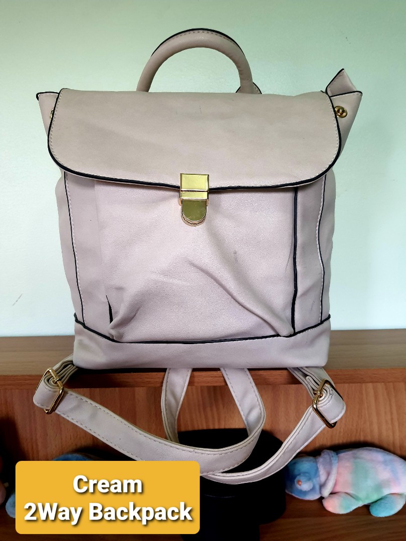 Backpack Cream 2Way, Women's Fashion, Bags & Wallets, Backpacks on ...