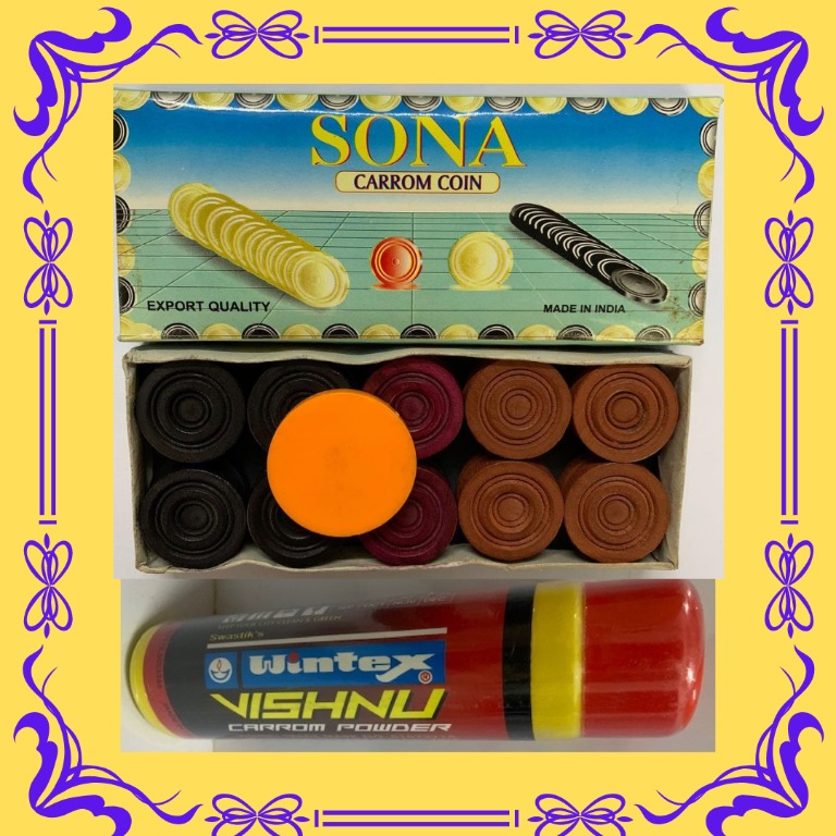 (CARROM MEN SET)SONA MADE IN INDIA WOODEN COINS SEEDS with STRIKER 150G ...