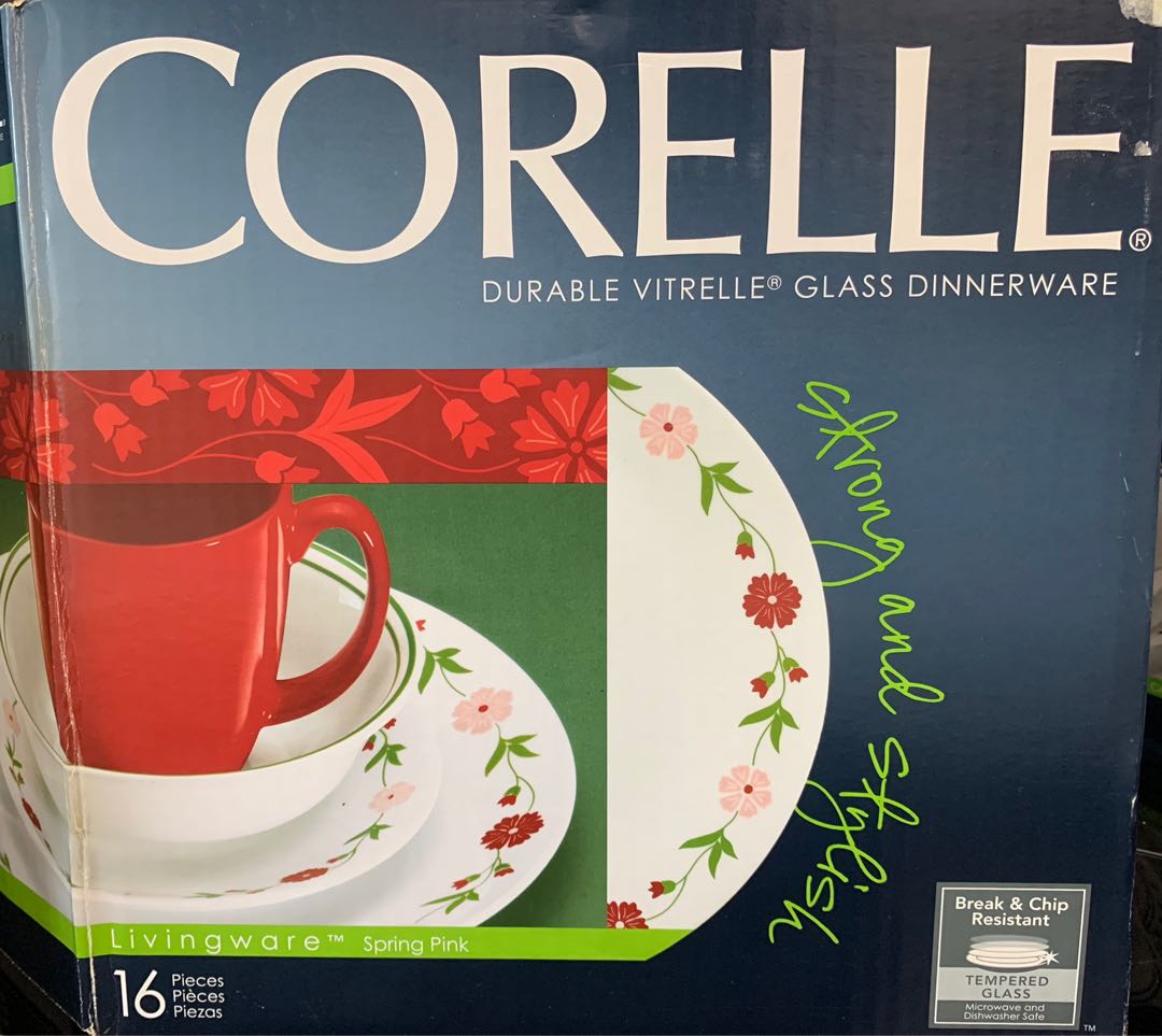 Corelle 16 piece Dinnerware Set - Spring pink, Furniture & Home Living ...