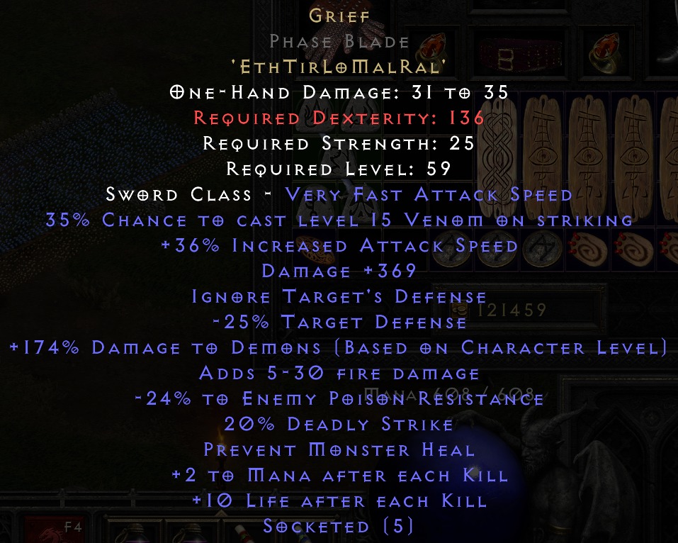 Diablo 2 Resurrected : Grief (Runeword) Phase Blade, Video Gaming ...