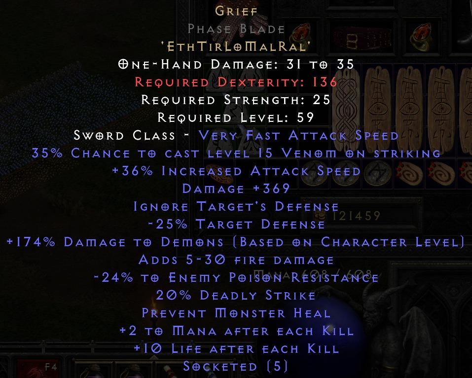 Diablo 2 Resurrected : Grief (Runeword) Phase Blade, Video Gaming ...