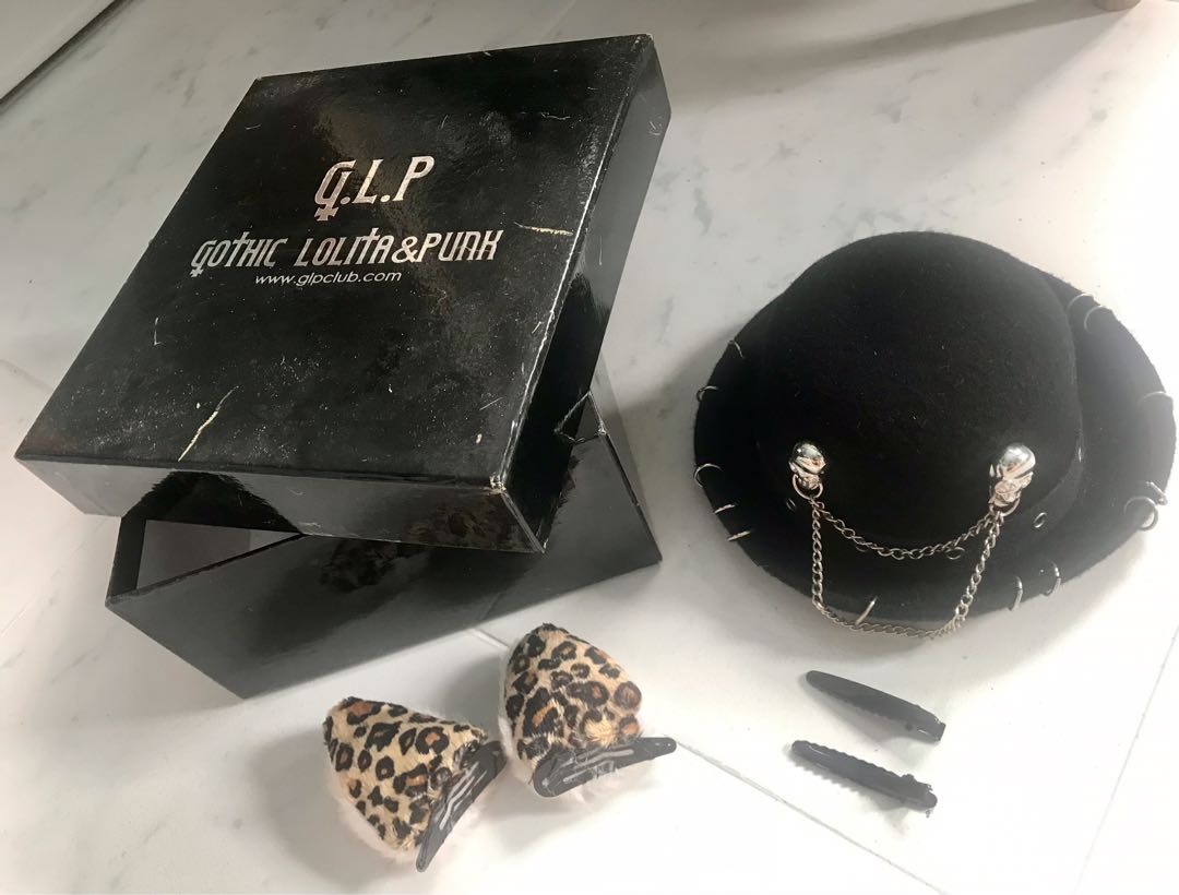 GLP Gothic Lolita & Punk Mini Top Hat + Leopard print Clip-on Cat Ears ...