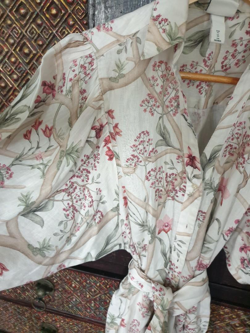 HnM Floral Linen Dress, Fesyen Wanita, Pakaian Wanita, Gaun & Rok di ...