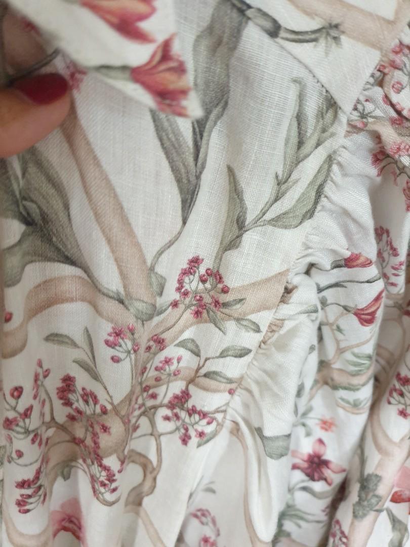 HnM Floral Linen Dress, Fesyen Wanita, Pakaian Wanita, Gaun & Rok di ...