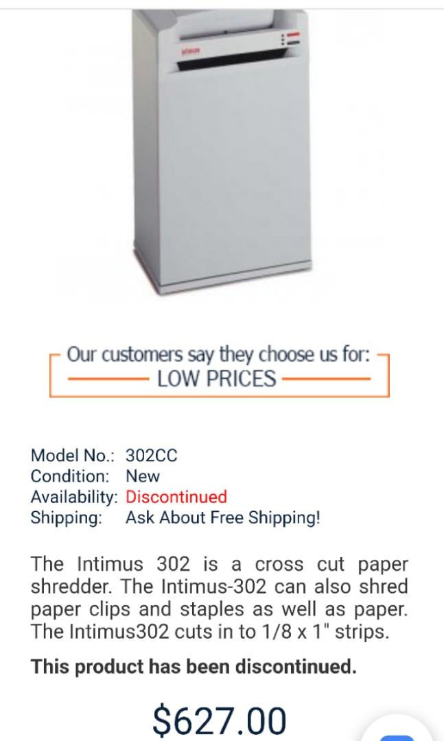 Heavy Duty INTIMUS 302 CC Cross-Cut Paper Shredder with Wooden Cabinet ...