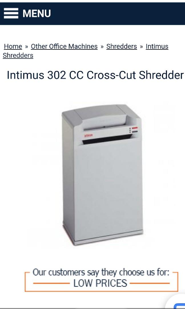 Heavy Duty INTIMUS 302 CC Cross-Cut Paper Shredder with Wooden Cabinet ...