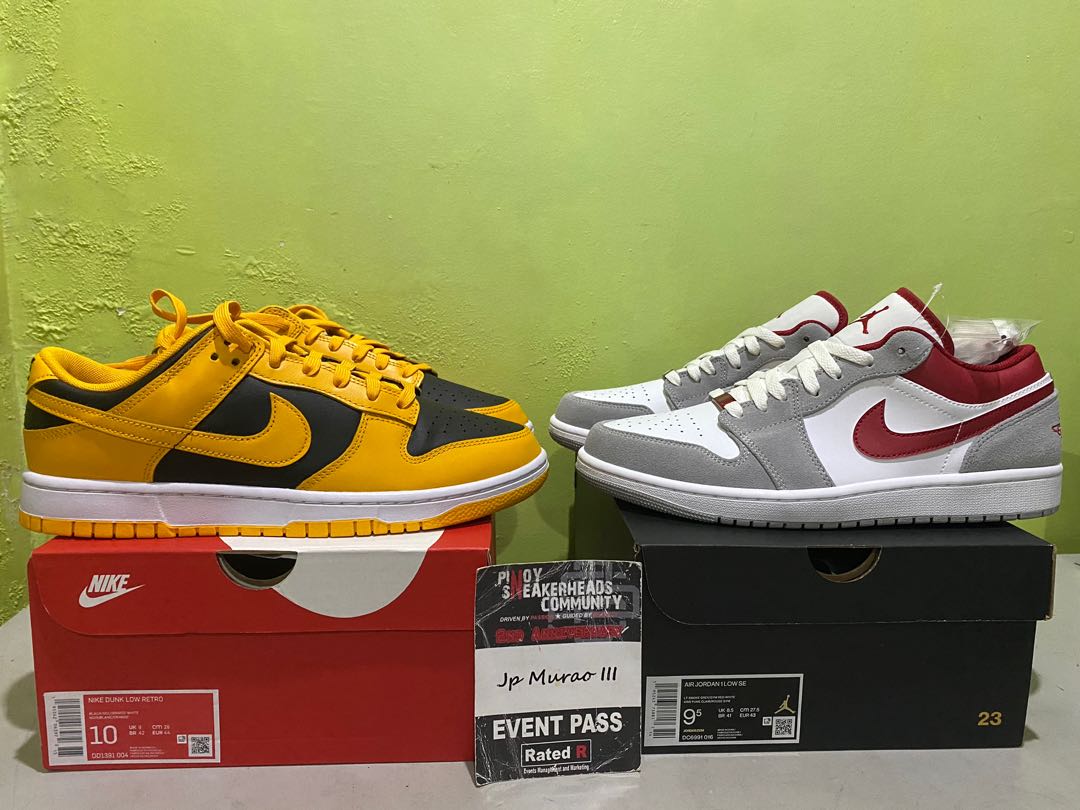 Nike Dunk low Goldenrod and Jordan 1 low Gray/Gym red, Men's Fashion ...