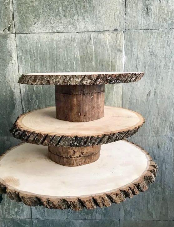 [RENTAL] Rustic Wooden Log Cake Stand, Furniture & Home Living ...