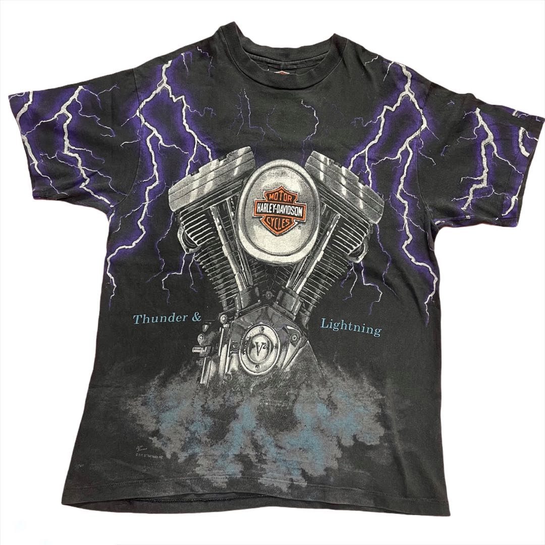 vintage harley davidson thunder lightning tshirt, Men's Fashion, Tops ...