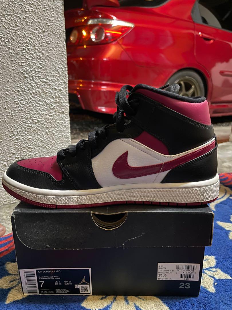 AJ1 Mid Noble Red, Men's Fashion, Footwear, Sneakers on Carousell