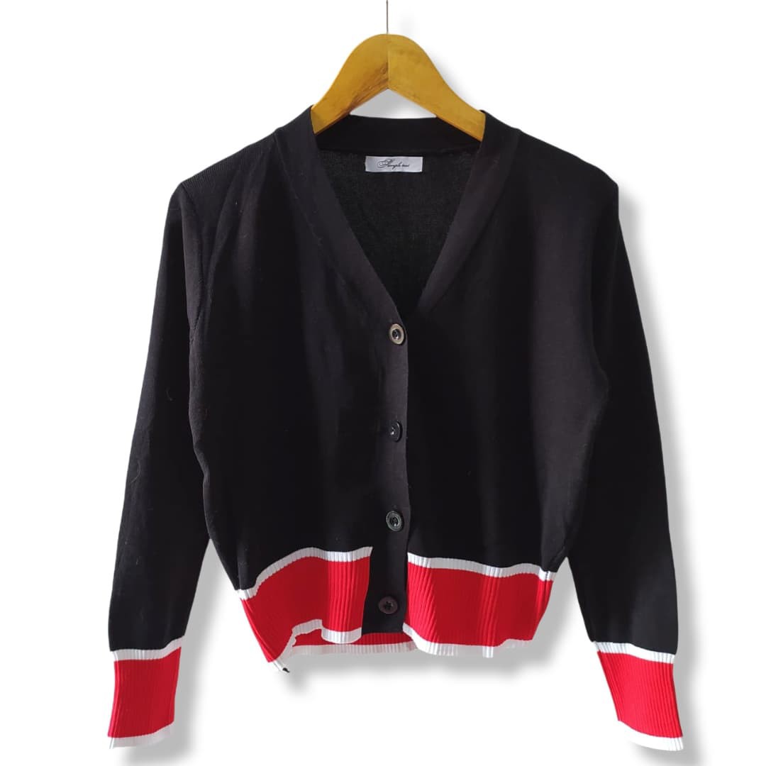 Cardigan crop list merah putih, Fesyen Wanita, Pakaian Wanita, Baju ...