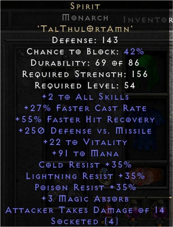 Diablo 2 resurrected - Monarch (Spirit runeword), Video Gaming, Video ...