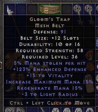 Gloom's Trap - Mana Steal Belt - D2R, Video Gaming, Video Games, Others ...