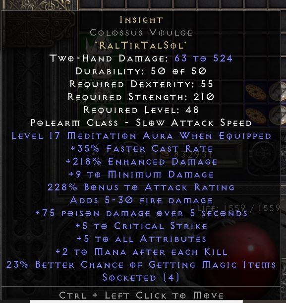 Insight Colossus Voulge D2R, Video Gaming, Video Games, Others on Carousell