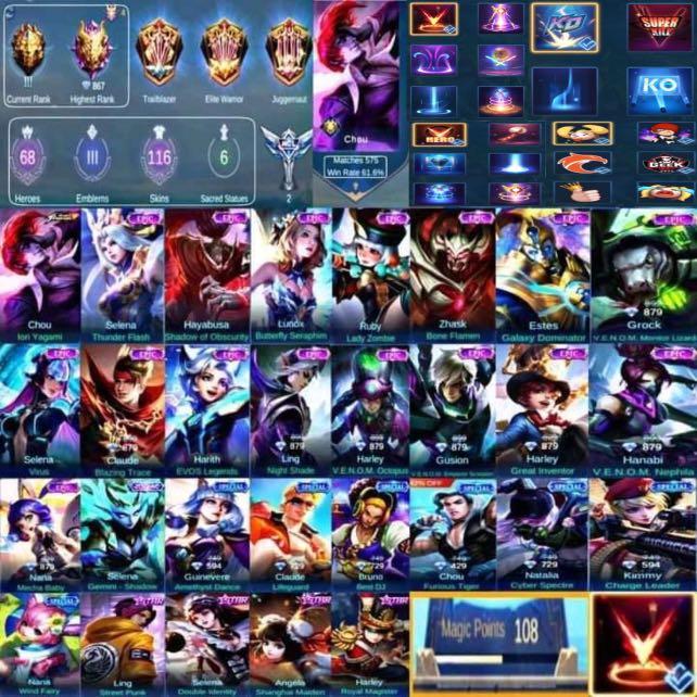 KOF Chou x ThunderFlash Selena Mobile Legends Account (Many Limited ...