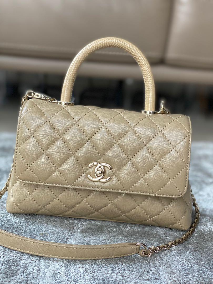 NEW! CHANEL small coco handle (dark beige), Women's Fashion, Bags ...