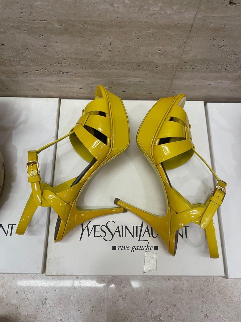 Saint Laurent Genuine YSL Tribute 75 Sandals Heels Yellow Patent Sz38 ...