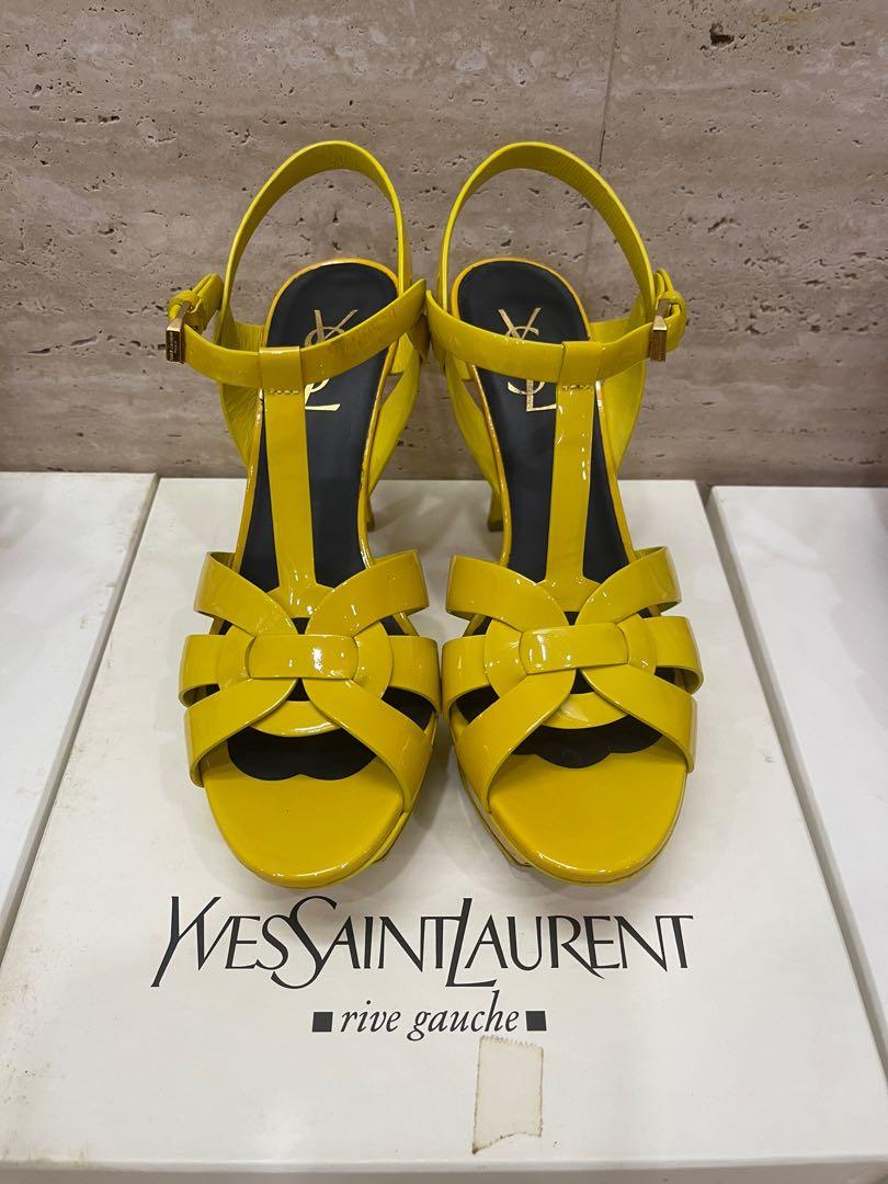Saint Laurent Genuine YSL Tribute 75 Sandals Heels Yellow Patent Sz38 ...