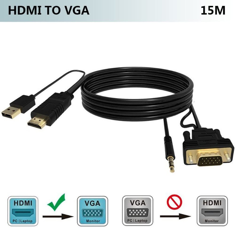 (White) DMI to VGA 15M Adapter Cable with Audio Video,FOINNEX HDMI Out ...