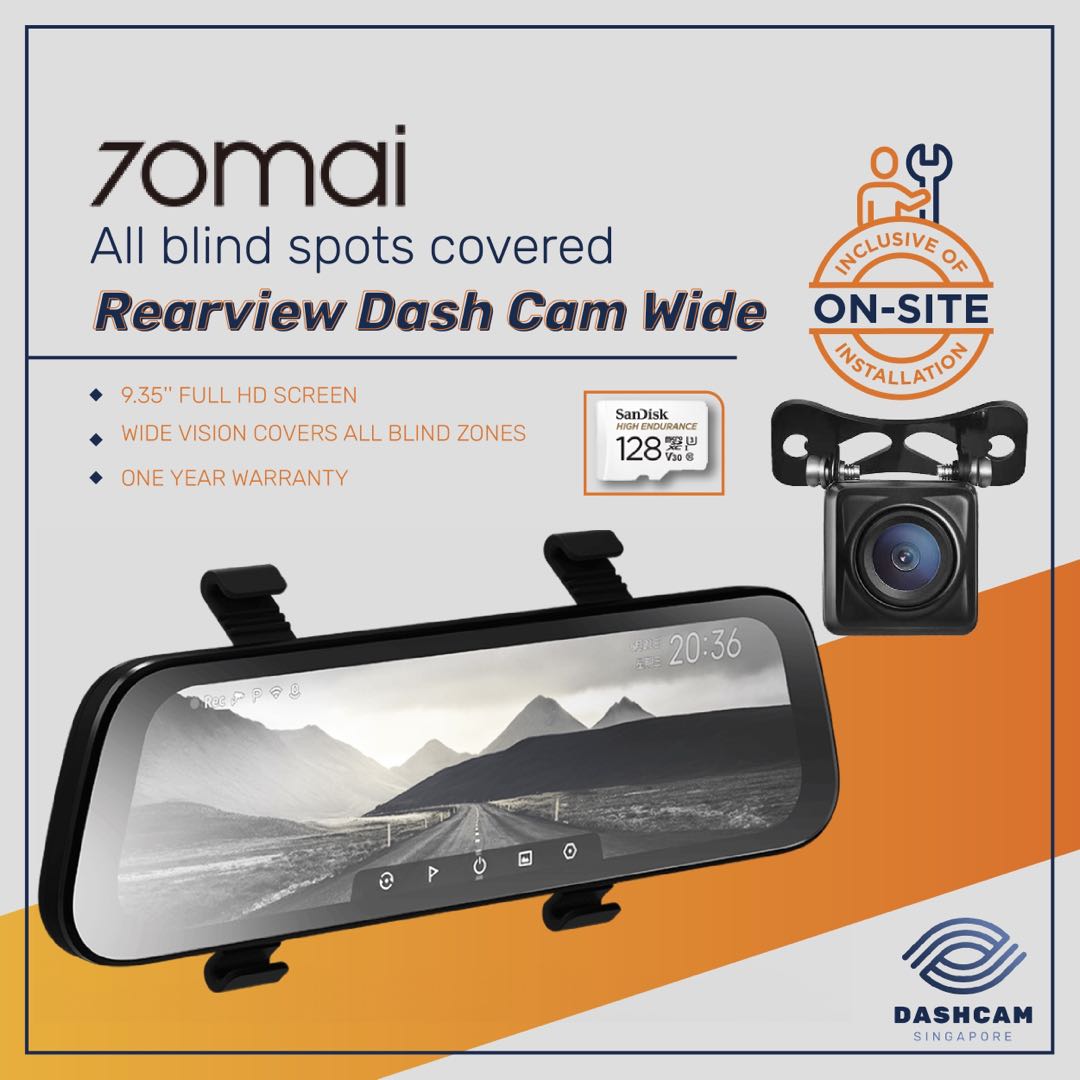 70mai Rearview Dashcam Wide D07 [Global Edition] / Mirror Dashcam / Car Camera with Reverse ...