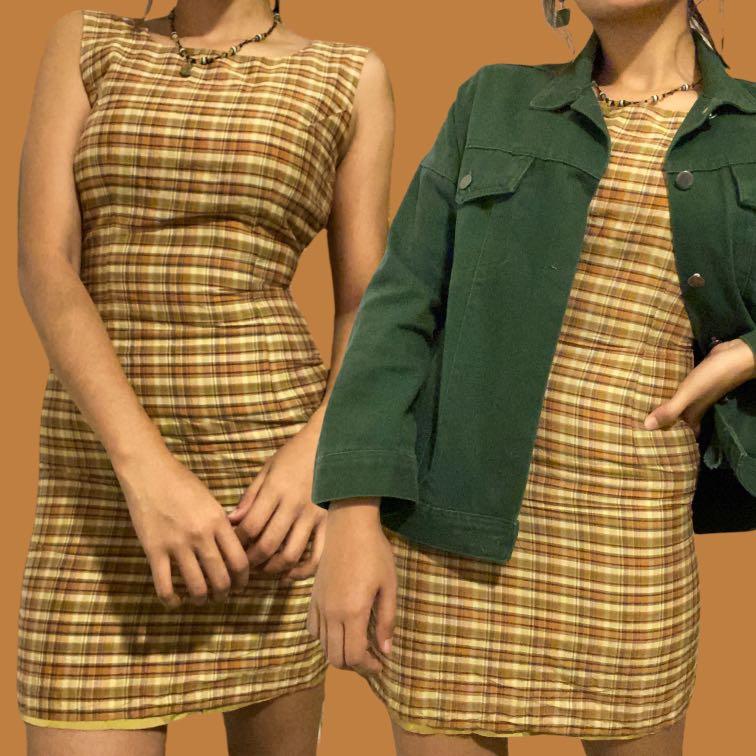 70s Retro Checkered Dress, Women's Fashion, Dresses & Sets, Dresses on ...