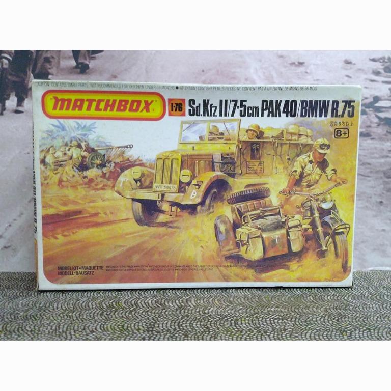 【拼裝模型_軍事】罕有絕版 1:76 Matchbox Sd.Kfz 11 7.5cm Pak 40 Bmw R.75 附情景, 興趣及遊戲 ...