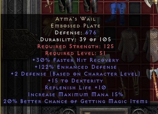 Diablo 2 Atma's Wail Embossed Plate Mercenary Armor With MF, Video ...