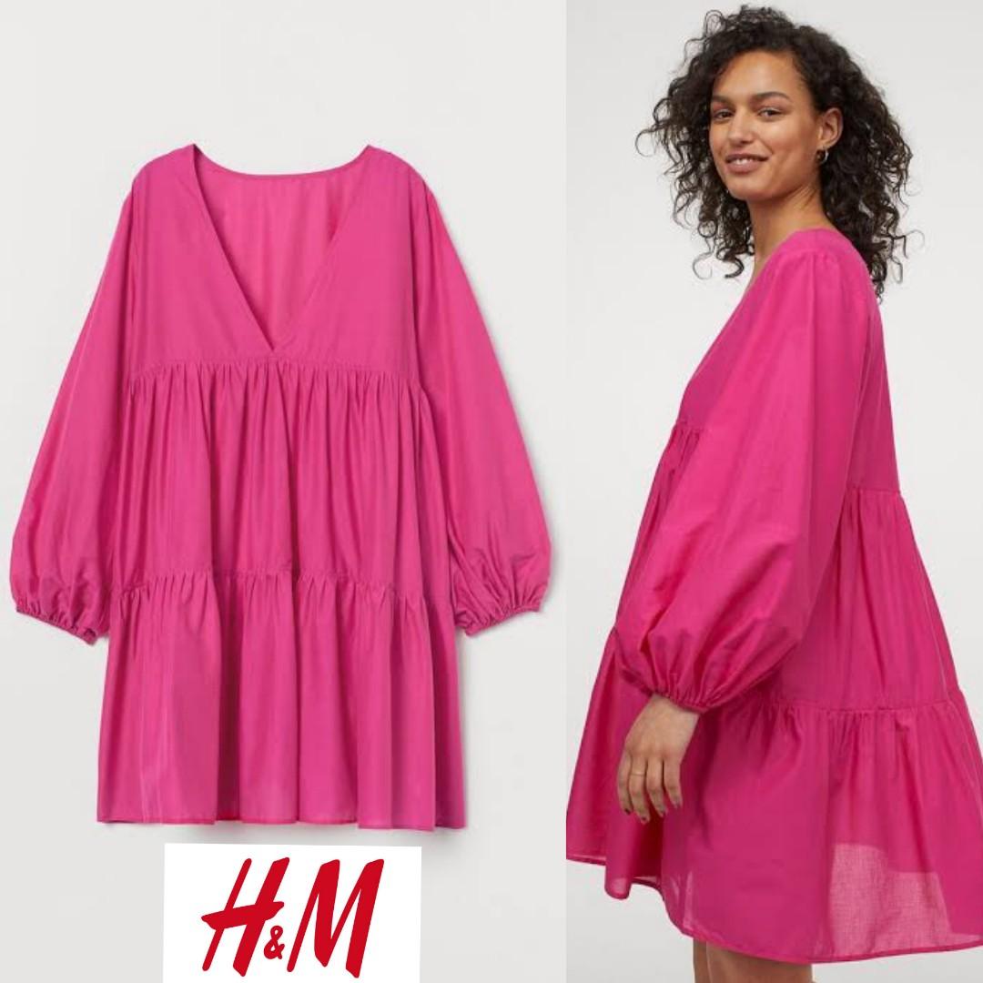 h&m hnm hm pink poplin midi dress bukan zara, Fesyen Wanita, Pakaian ...