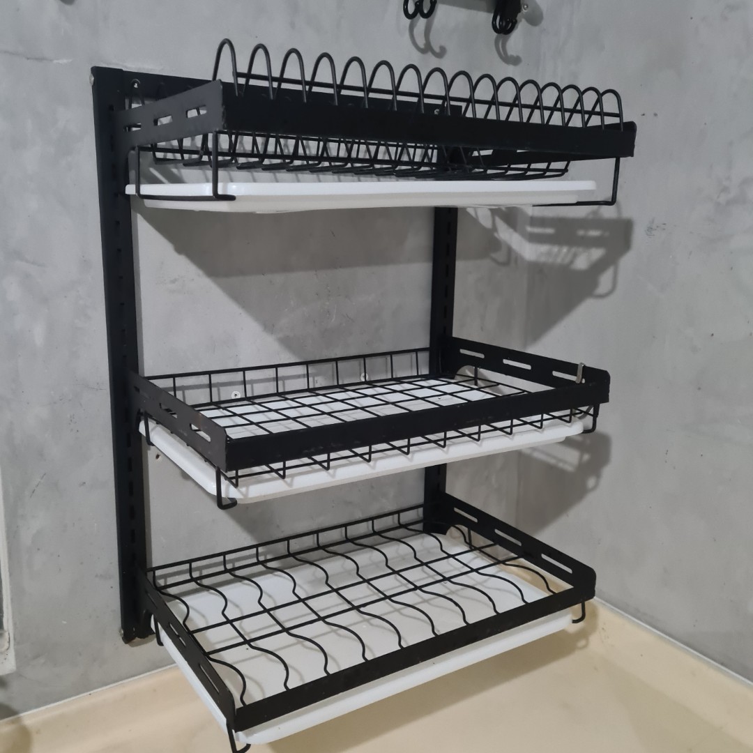 Wall Mounted Matte Black 2-tier Metal Rack, Furniture & Home Living ...