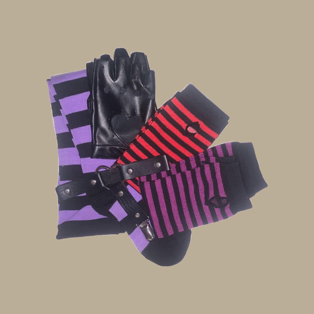 alt punk bundle gloves arm sleeve knee high socks, Women's Fashion ...