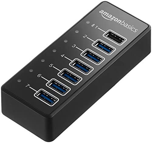 Amazon Basics USB-C 3.1 7-Port Hub with Power Adapter - 36W Powered ...