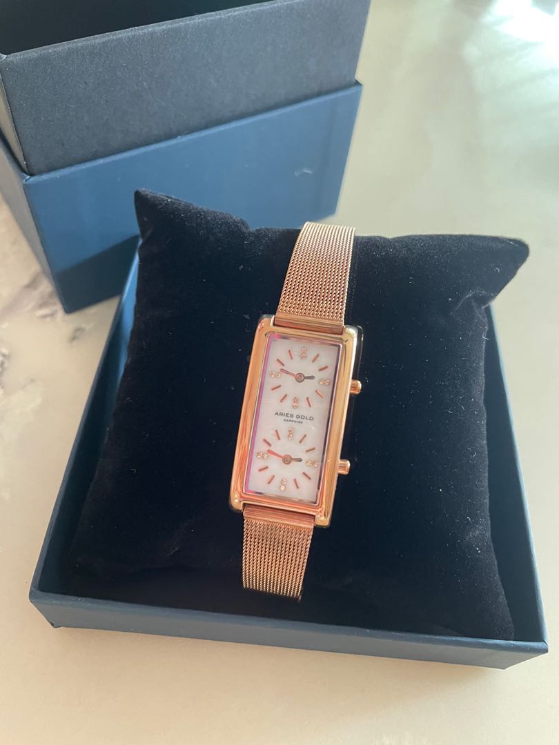 Aries gold dual time watch, Women's Fashion, Watches & Accessories ...