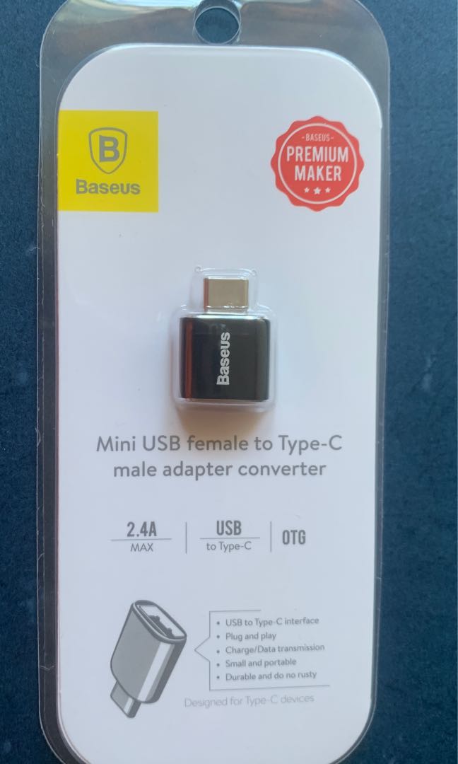 Baseus Mini USB female to Type-C male adapter converter, Computers ...