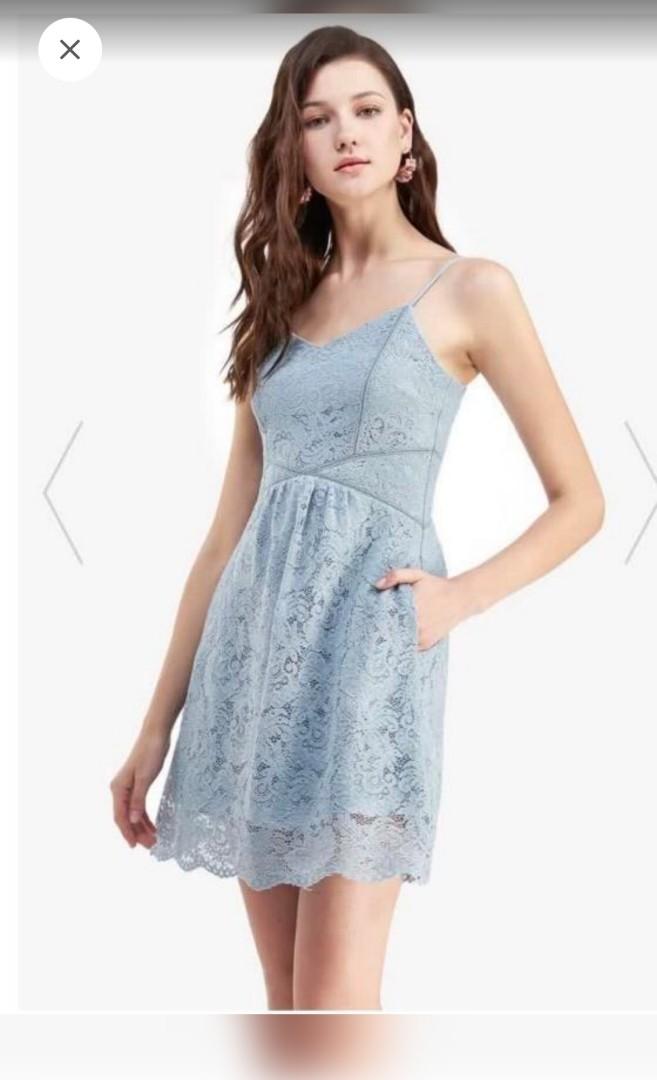 Fayth Abigail Lace Dress in Slate Blue, Women's Fashion, Dresses & Sets ...