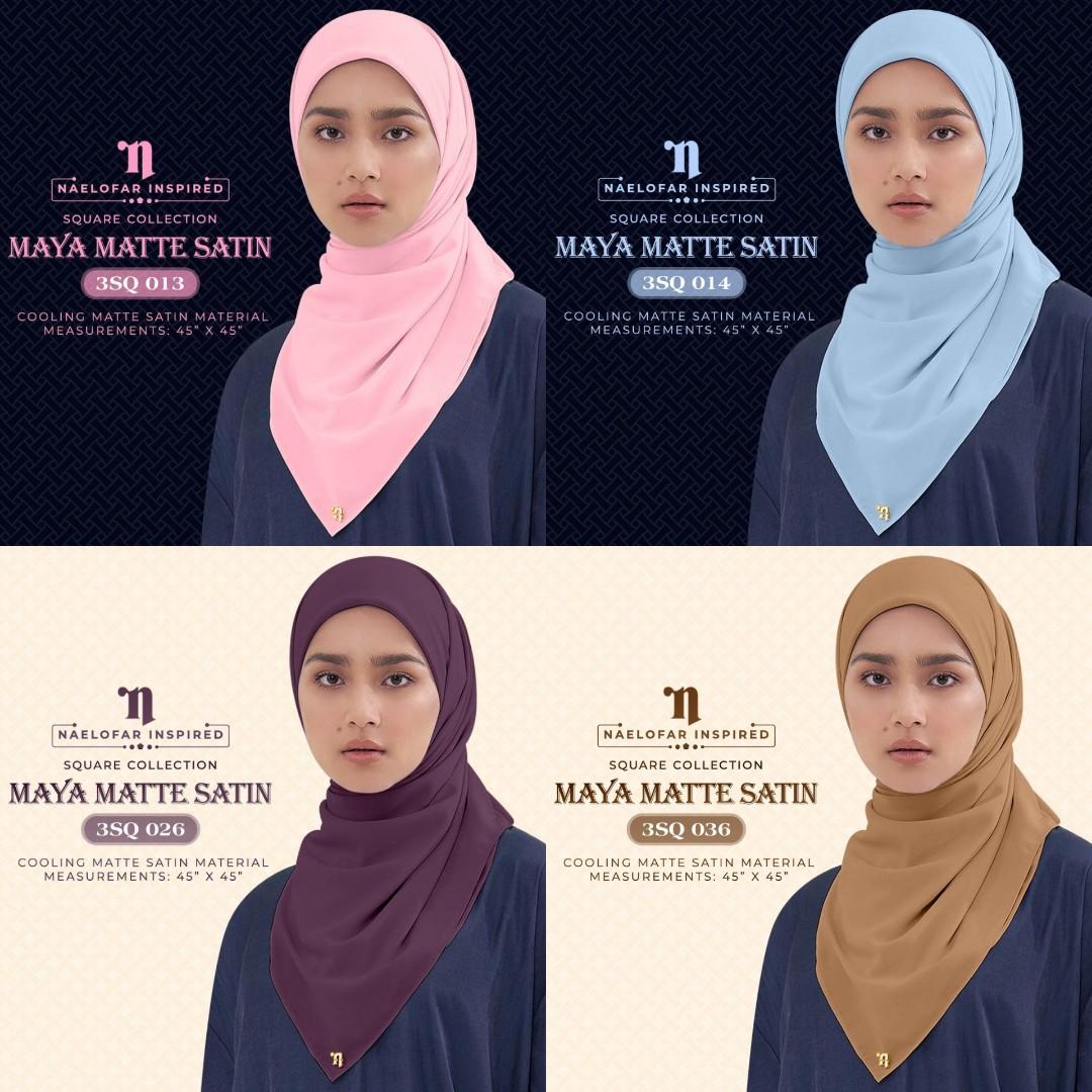 MAYA MATTE SATIN SQUARE NAELOFAR HIJAB, Women's Fashion, Muslimah ...