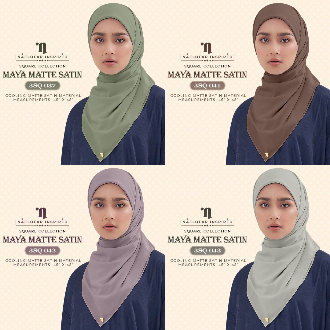 MAYA MATTE SATIN SQUARE NAELOFAR HIJAB, Women's Fashion, Muslimah ...