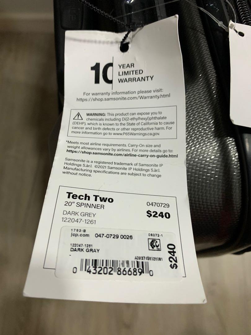 Samsonite Tech Two 20” Spinner - Dark Grey, Hobbies & Toys, Travel ...