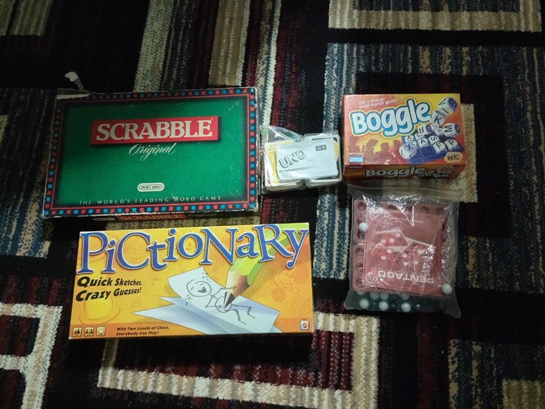 Board Games - Scrabble, Pictionary, Boggle, Pentago & UNO cards ...