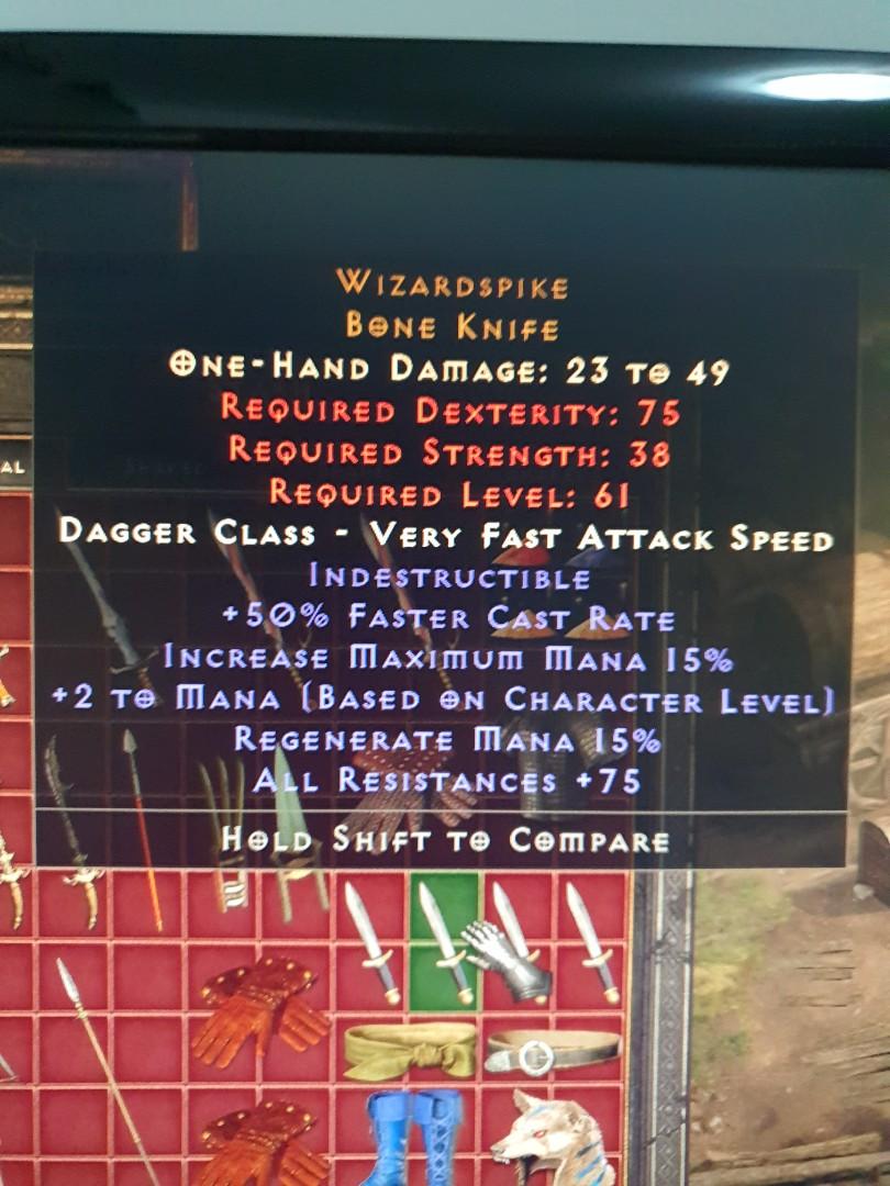 D2r diablo 2 resurrected Gull and wizardspike bone knife dagger MF 100% ...