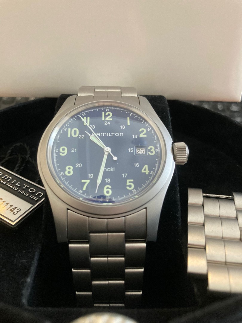 Hamilton Khaki Field Blue Dial (Quartz) on brushed steel bracelet ...