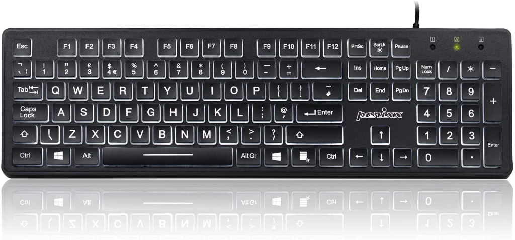 perixx Periboard-317 Wired LED Backlit Keyboard, Big Letter Print White ...