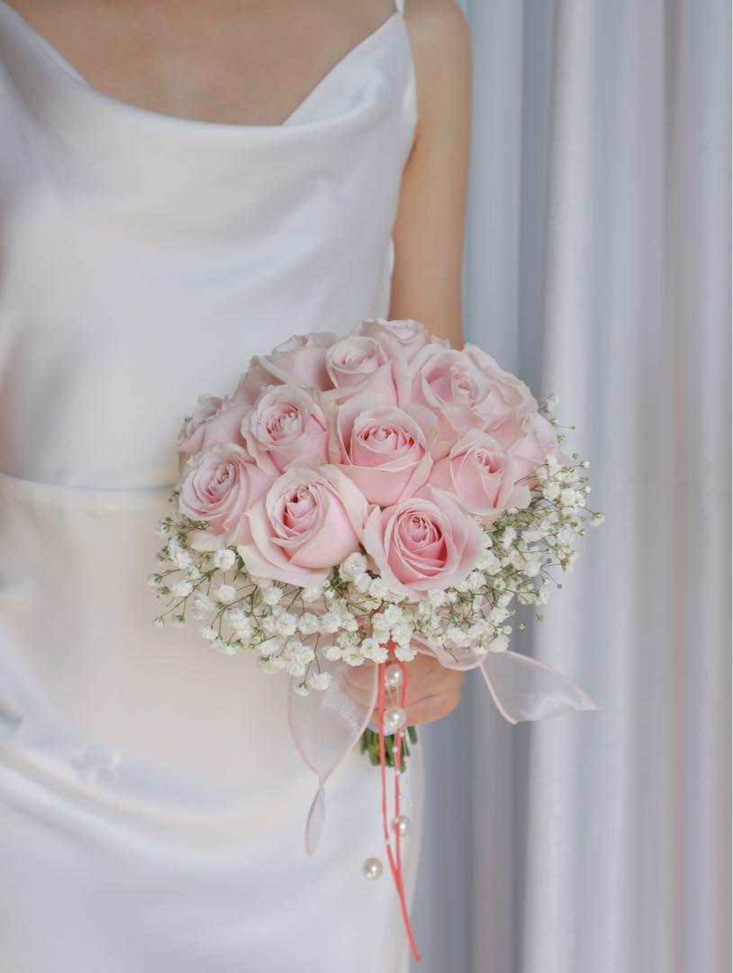 ROM Bouquet Fresh Pink Roses with Baby Breath Singapore ROM Flower ...