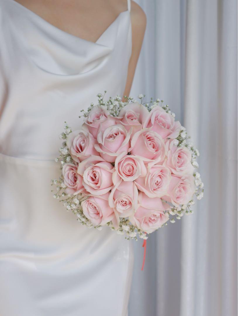 ROM Bouquet Fresh Pink Roses with Baby Breath Singapore ROM Flower ...